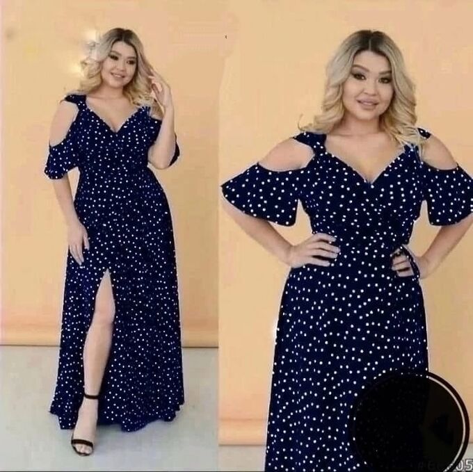 Платье длинное в горох женское | Платья Plus-size. Платья больших размеров