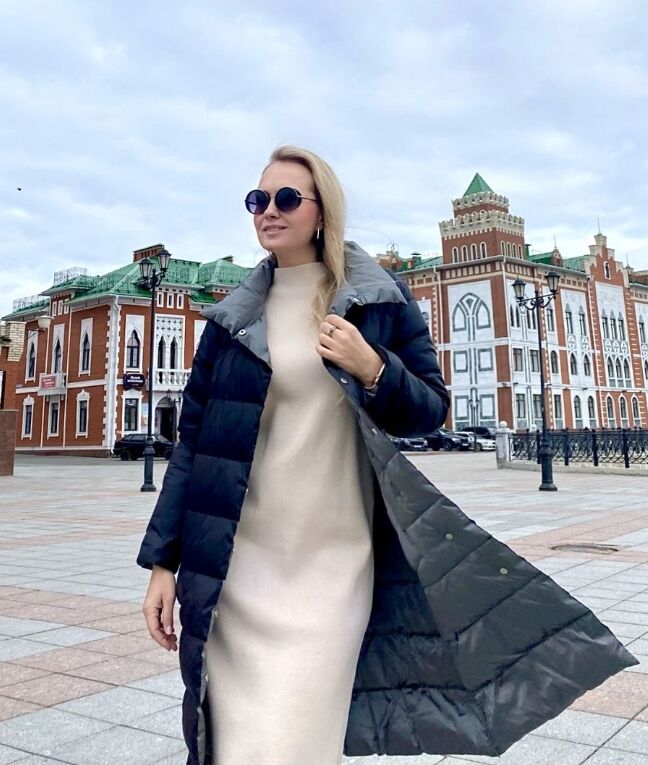 Женское ДВУХСТОРОННЕЕ ультралегкое пальто, цвет черный / серебро ...