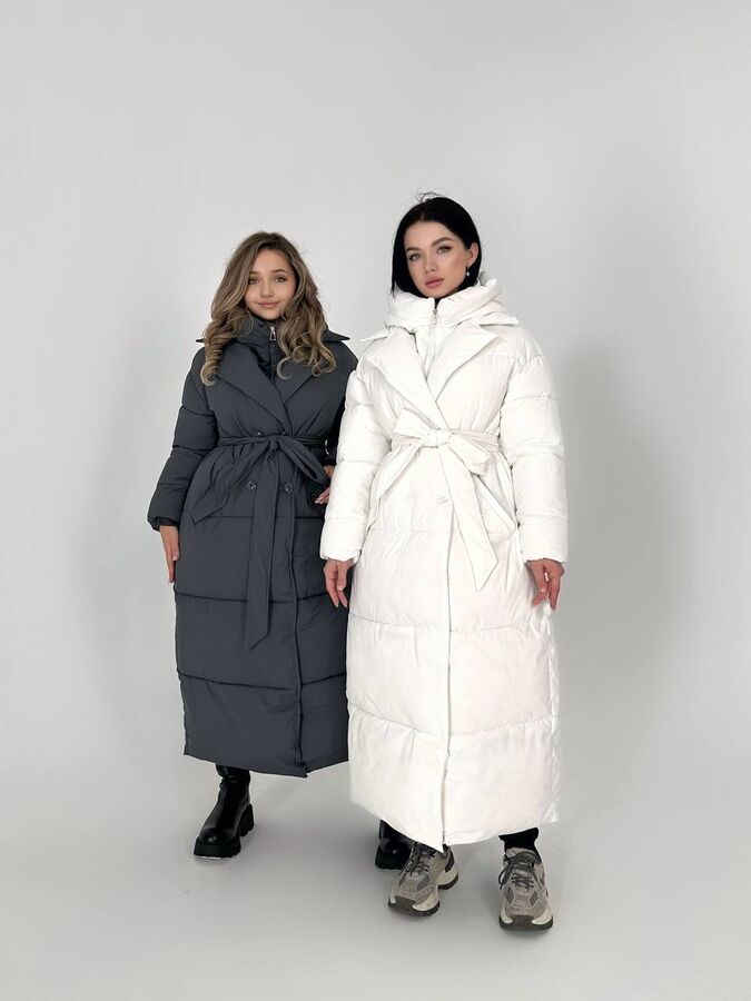 Sport chic / Пуховик длинный женский с поясом БЕЛЫЙ | Шикарная новинка ...