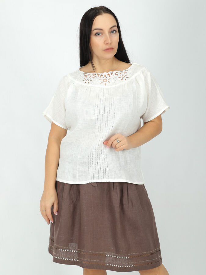 Блуза ришелье | лен белый | Блузки из льна. Женские рубашки и блузы ...